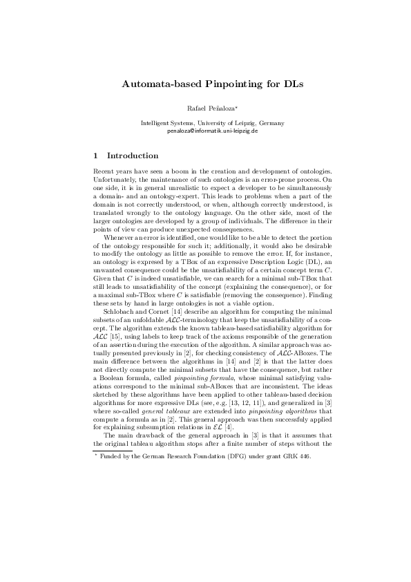 (PDF) Automata based pinpointing for DLs