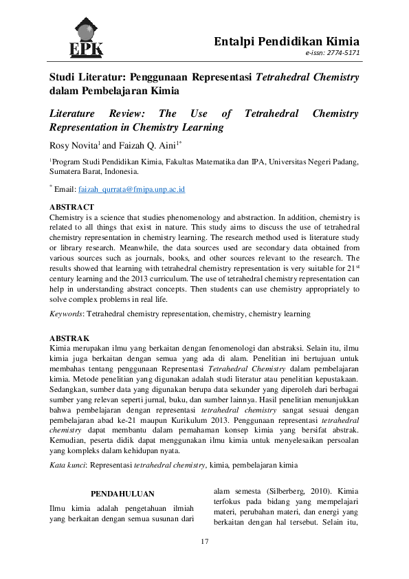 (PDF) Literature Review: The Use of Tetrahedral Chemistry ...