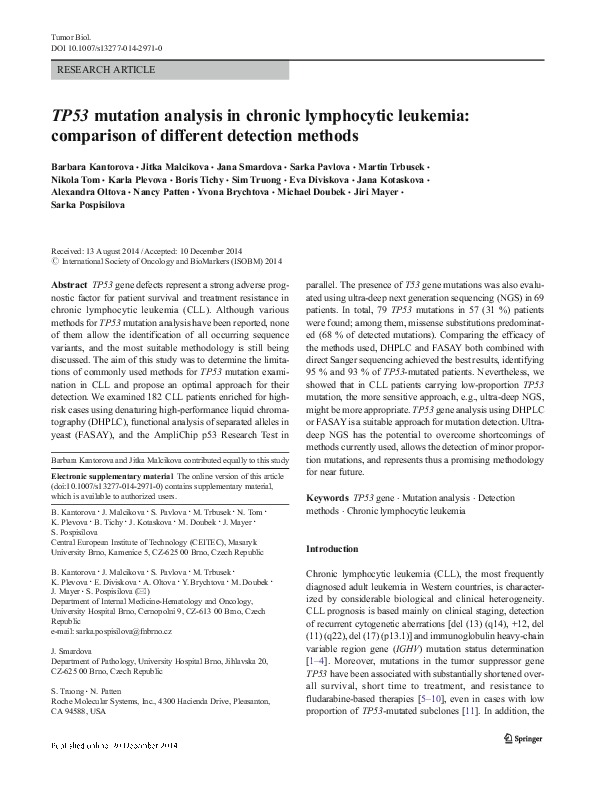 (PDF) TP53 mutation analysis in chronic lymphocytic leukemia ...
