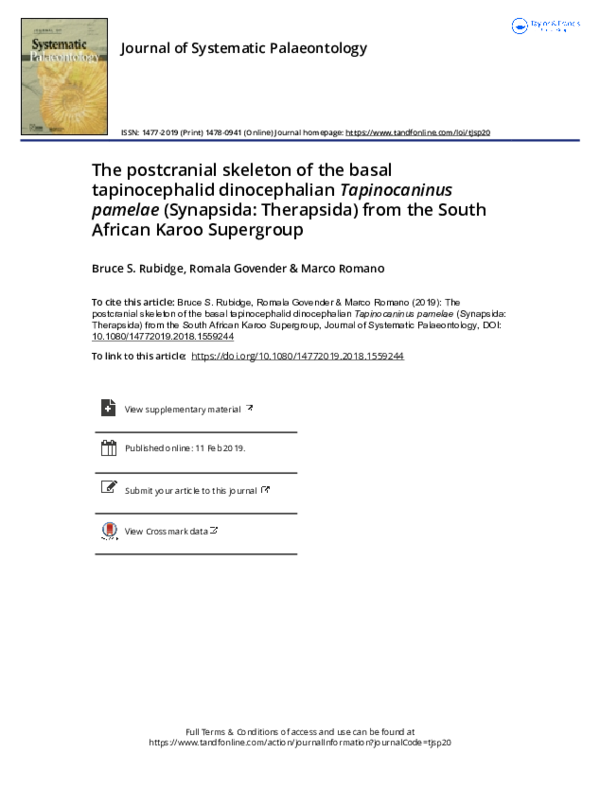 (PDF) The postcranial skeleton of the basal tapinocephalid ...
