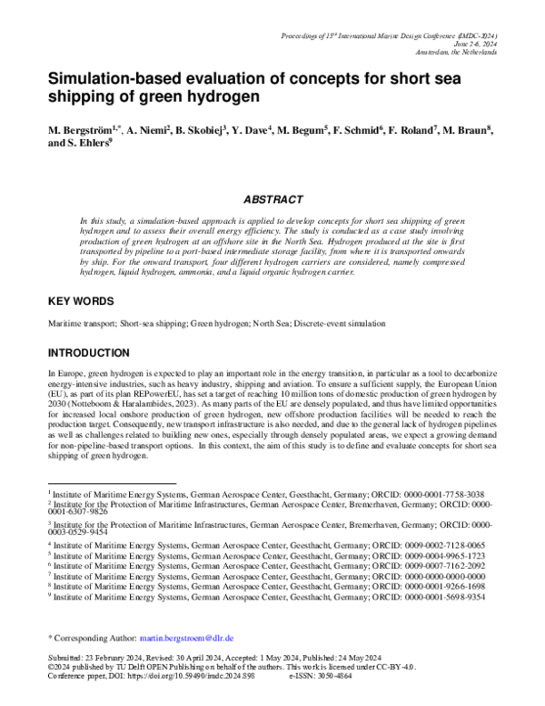 (PDF) Simulation-based evaluation of concepts for short sea shipping of green hydrogen