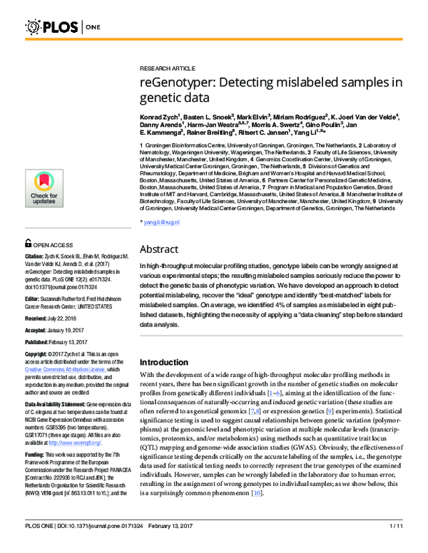 (PDF) reGenotyper: Detecting mislabeled samples in genetic data