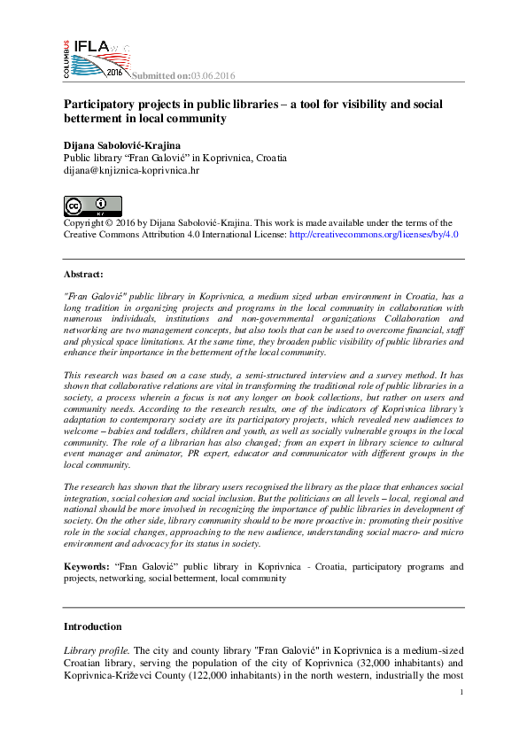 (PDF) Participatory projects in public libraries – a tool for ...