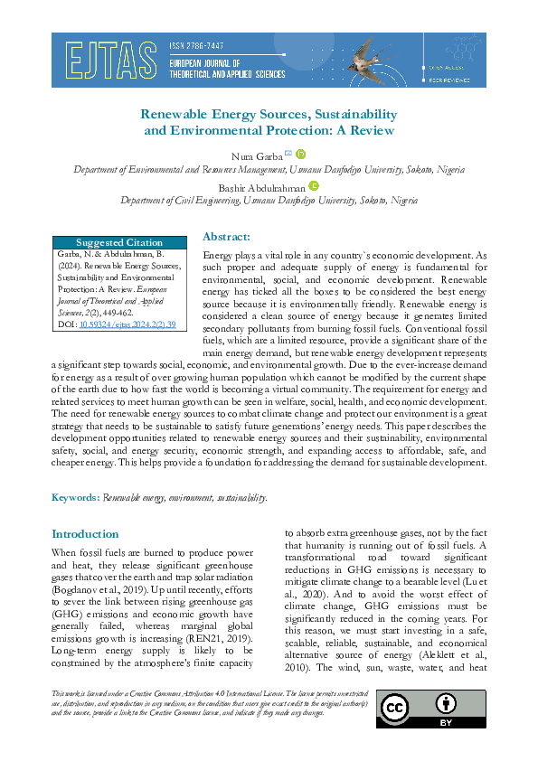 (PDF) Renewable Energy Sources, Sustainability and Environmental ...