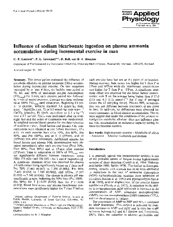 (PDF) Influence of sodium bicarbonate ingestion on plasma ammonia accumulation during ...