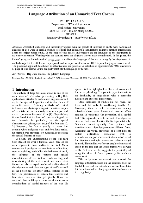 (PDF) Language Attribution of an Unmarked Text Corpus