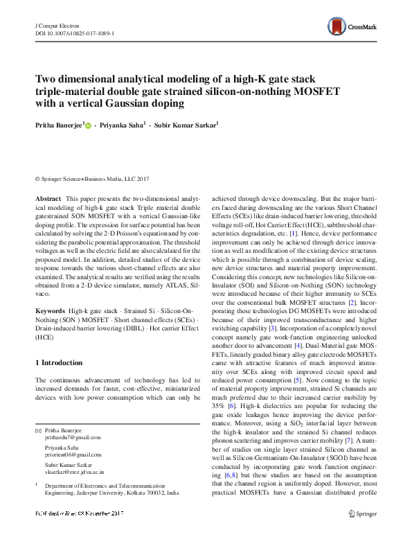 (PDF) Two dimensional analytical modeling of a high-K gate stack triple-material double gate ...