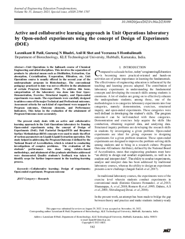 (PDF) Active and collaborative learning approach in Unit Operations ...