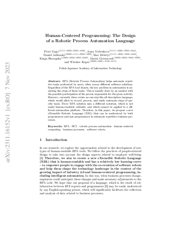 (PDF) Human-Centered Programming: The Design of a Robotic Process Automation Language