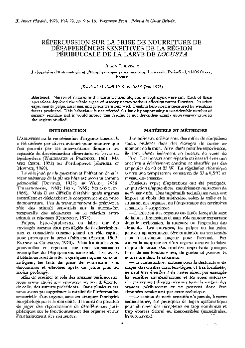 (PDF) Répercussion sur la prise de nourriture de désafferénces ...