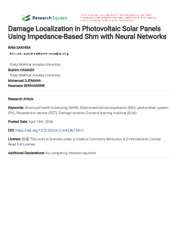 (PDF) Damage Localization in Photovoltaic Solar Panels Using Impedance ...