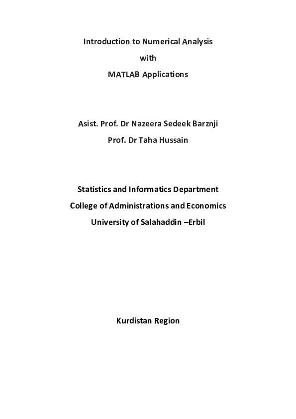 Pdf Introduction To Numerical Analysis With Matlab Applications