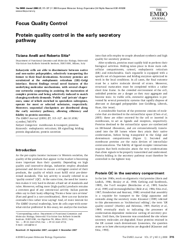 (PDF) Protein quality control in the early secretory pathway | Tiziana ...