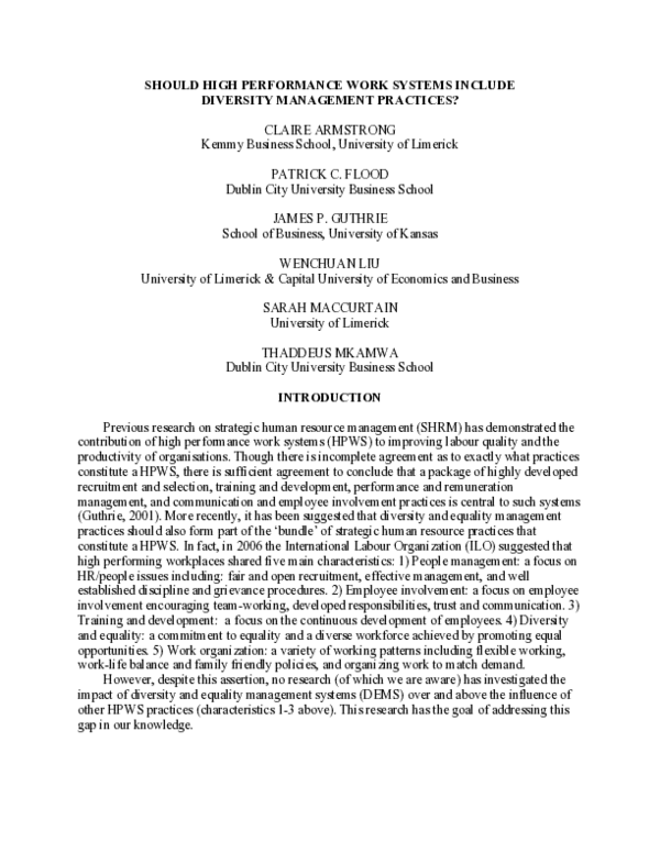 (PDF) Should High Performance Work Systems Include Diversity Management ...
