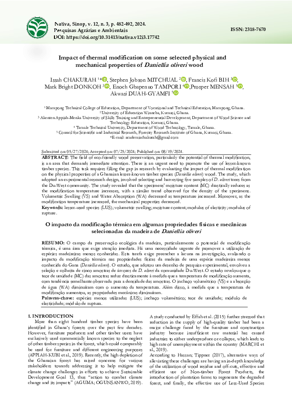 (PDF) Impact of thermal modification on some selected physical and ...