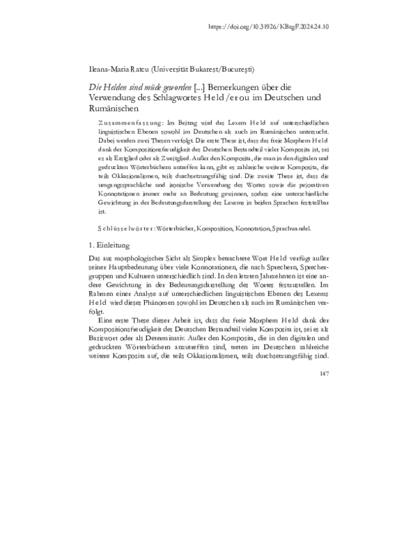 (PDF) The heroes have grown tired [...] Remarks on the use of the catchword hero/erou in German ...