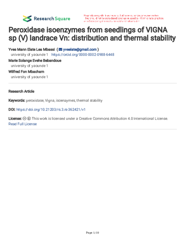(PDF) Peroxidase isoenzymes from seedlings of VIGNA sp (V) landrace Vn ...