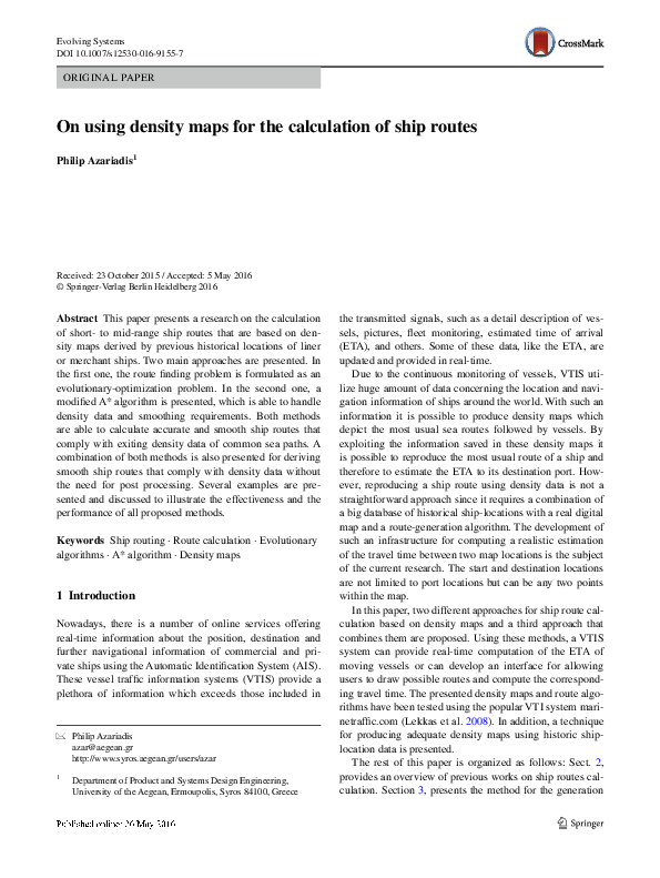 (PDF) On using density maps for the calculation of ship routes
