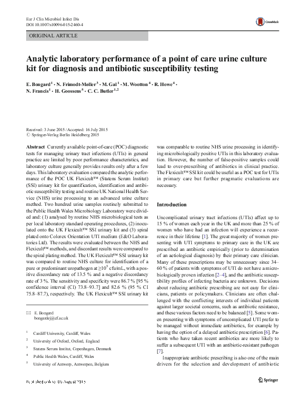 (PDF) Analytic laboratory performance of a point of care urine culture ...