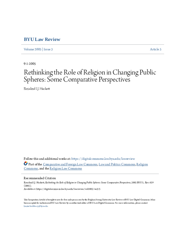 (PDF) Rethinking the role of religion in changing public spheres: some comparative perspectives