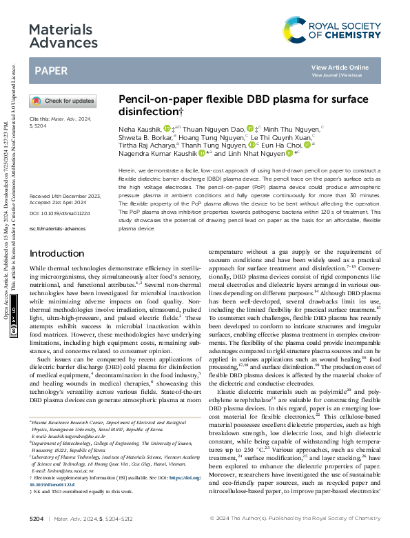 (PDF) Pencil-on-paper flexible DBD plasma for surface disinfection ...