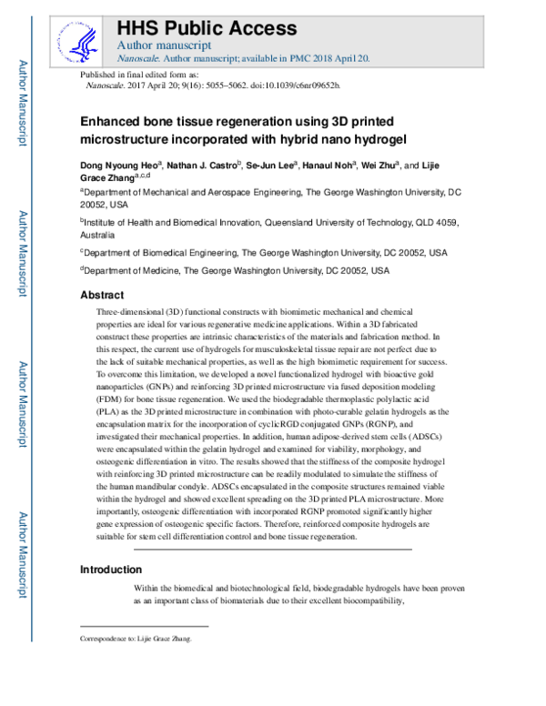Pdf Enhanced Bone Tissue Regeneration Using A 3d Printed Microstructure Incorporated With A
