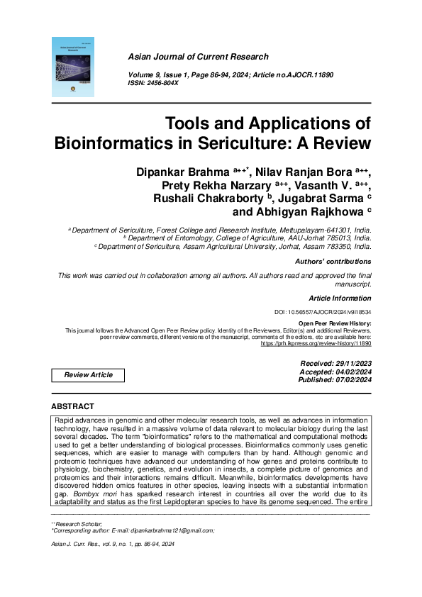 (PDF) Tools and Applications of Bioinformatics in Sericulture: A Review