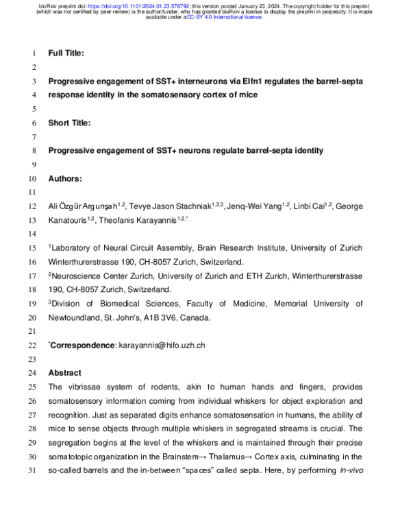 (PDF) Progressive engagement of SST+ interneurons via Elfn1 regulates ...