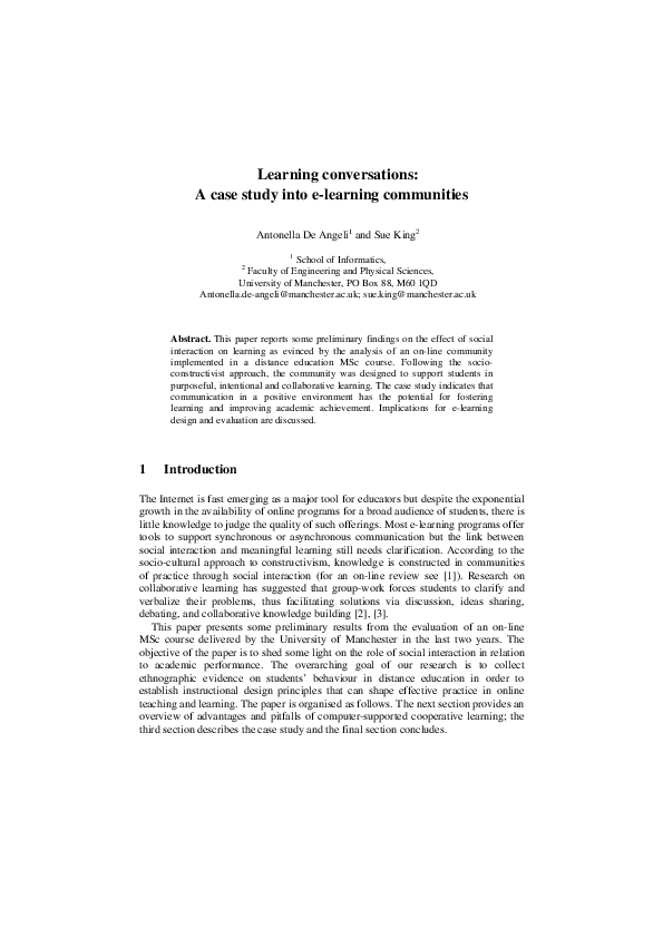 (PDF) Learning conversations: A case study into e-learning communities