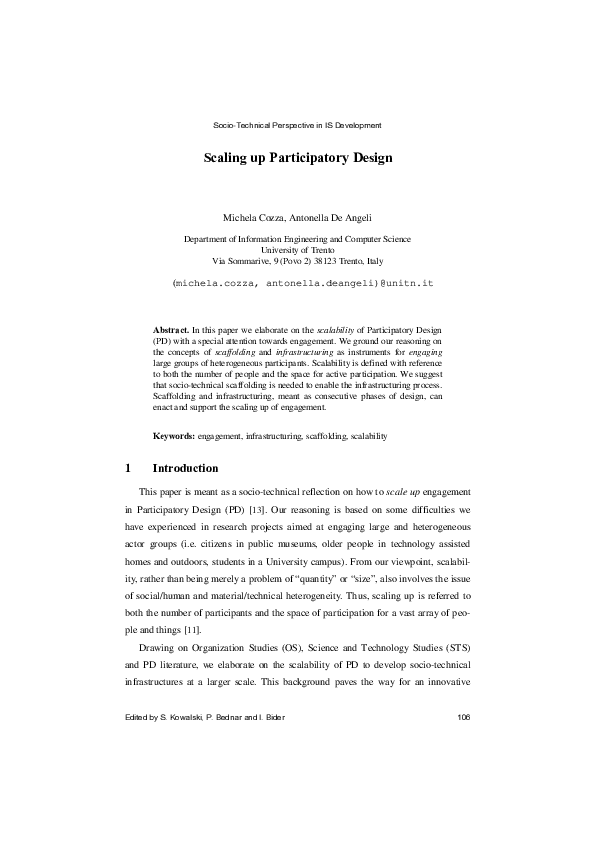 (PDF) Scaling up the Engagement in Participatory Design | Antonella De ...