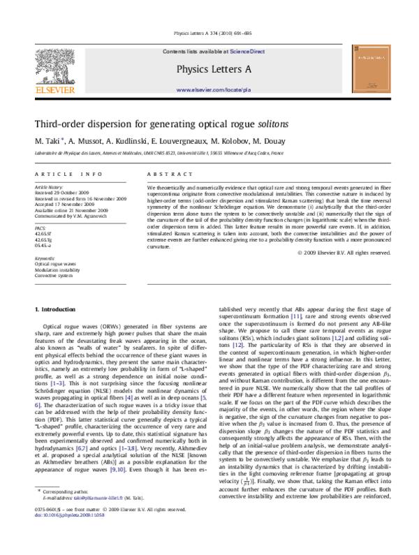 (PDF) Third-order dispersion for generating optical rogue solitons