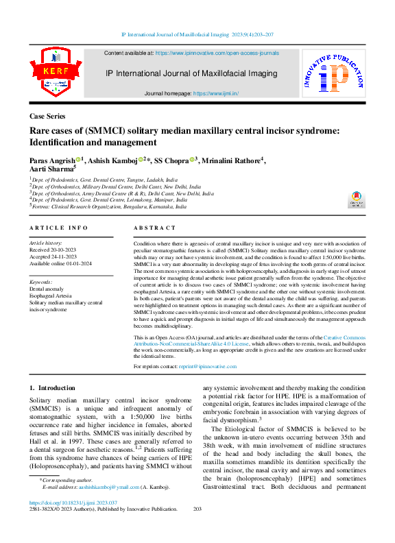 (PDF) Rare cases of (SMMCI) solitary median maxillary central incisor ...