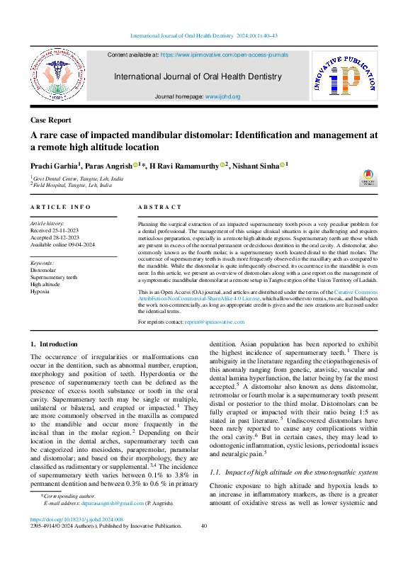 (PDF) A rare case of impacted mandibular distomolar: Identification and ...