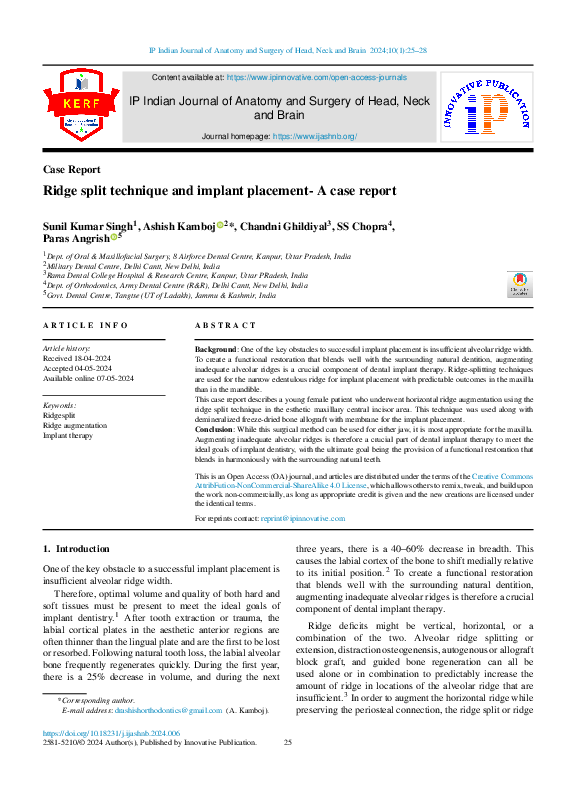 (PDF) Ridge split technique and implant placement- A case report