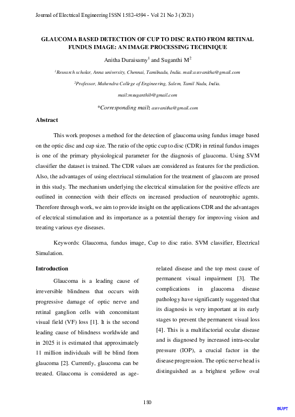 (PDF) Glaucoma based detection of cup to disc ratio from retinal fundus image: an image ...