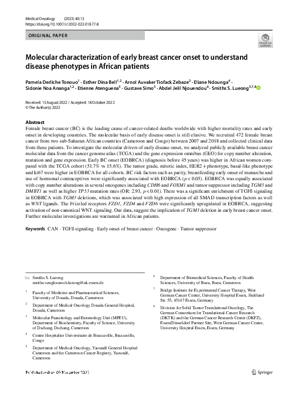 (PDF) Molecular characterization of early breast cancer onset to ...