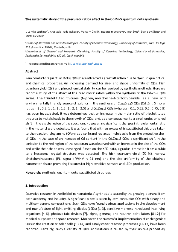 (PDF) The systematic study of the precursor ratio effect in the Cd–Zn–S ...