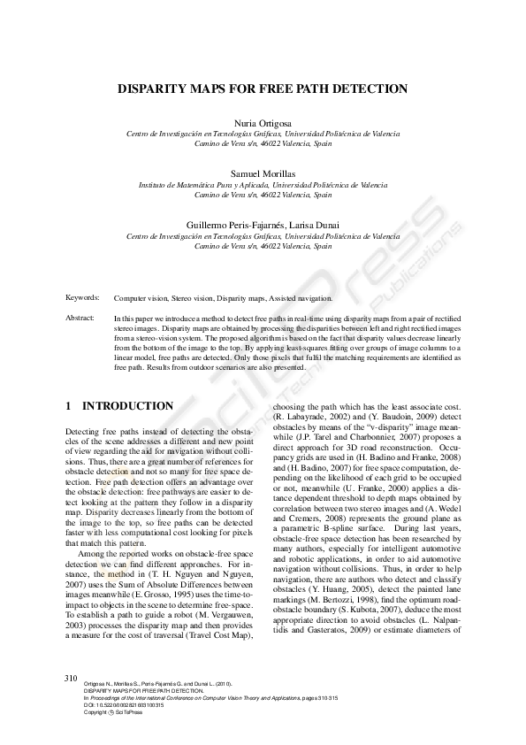 (PDF) Disparity Maps for Free Path Detection