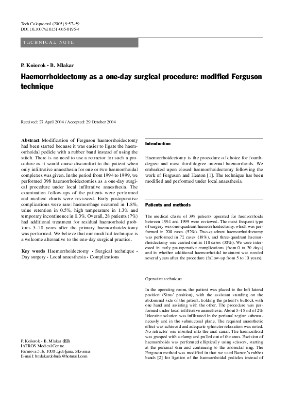 (PDF) Haemorrhoidectomy as a one-day surgical procedure: modified ...
