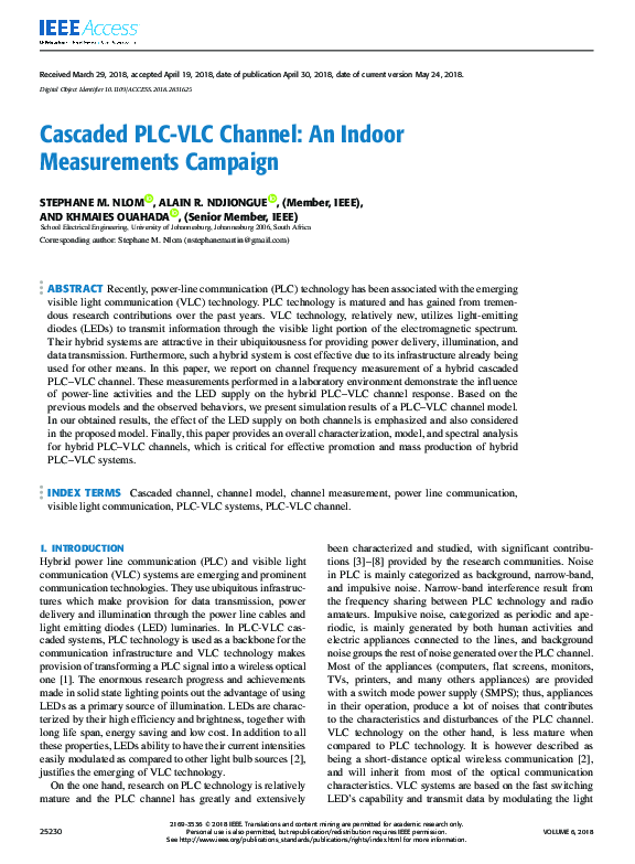 (PDF) Cascaded PLC-VLC Channel: An Indoor Measurements Campaign