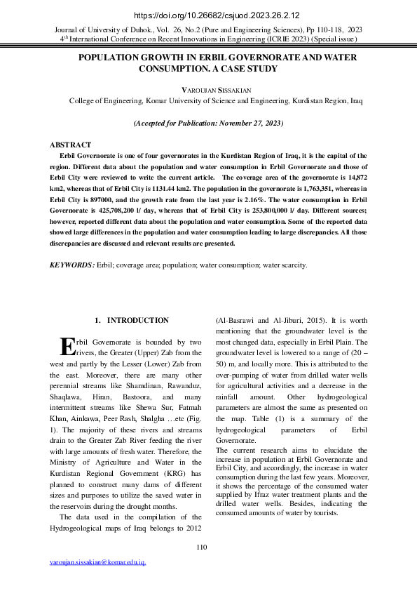 (PDF) Population Growth in Erbil Governorate And Water Consumption. A ...