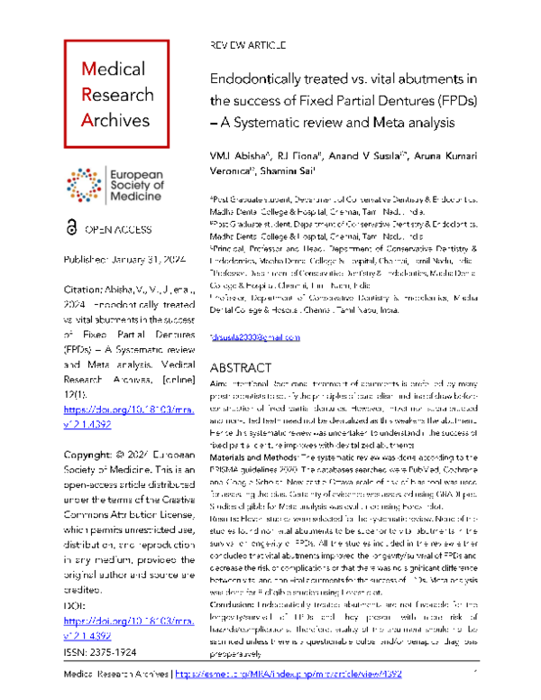 (PDF) Are endodontically treated abutments more successful than vital tooth abutments in FPD ...