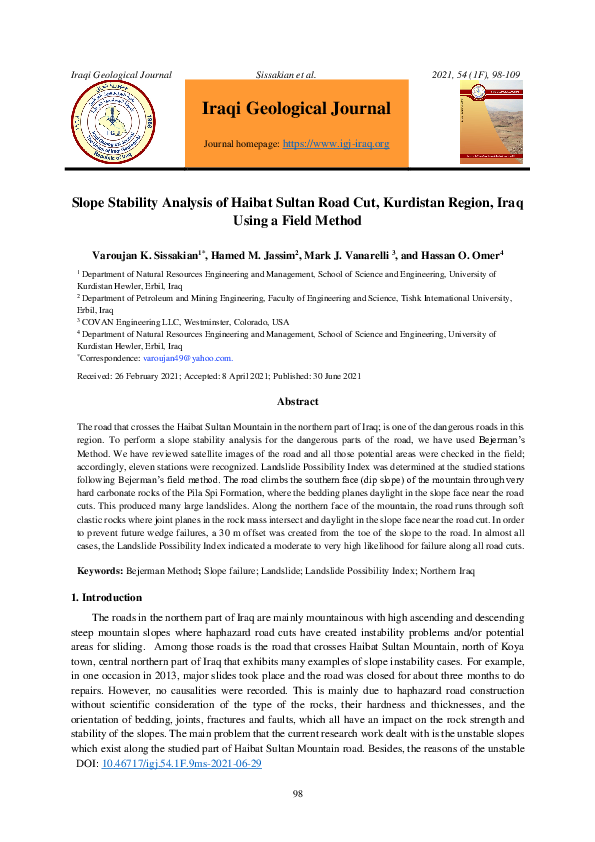 (PDF) Slope Stability Analysis of Haibat Sultan Road Cut, Kurdistan ...
