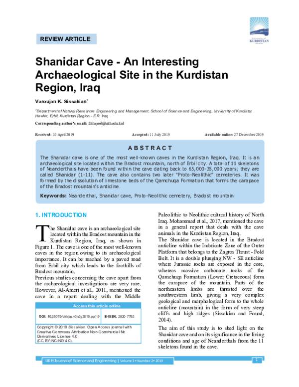(PDF) Shanidar Cave - An Interesting Archaeological Site in the ...