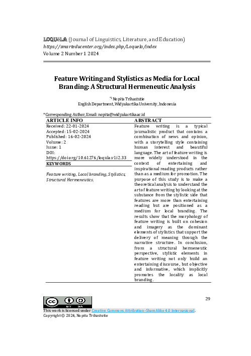 (PDF) Feature Writing and Stylistics as Media for Local Branding: A ...