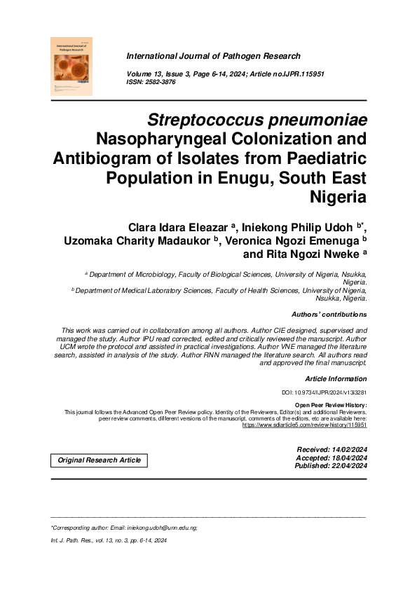 (PDF) Streptococcus pneumoniae Nasopharyngeal Colonization and ...