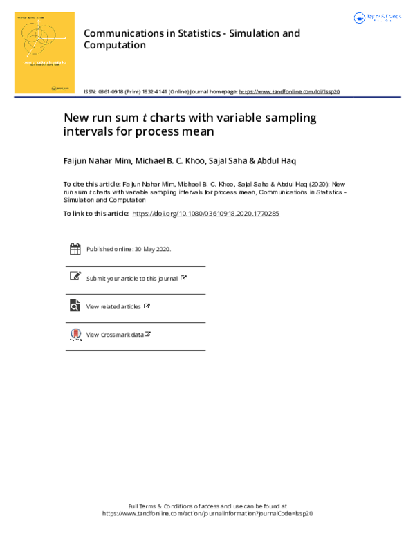 Pdf New Run Sum T Charts With Variable Sampling Intervals For Process