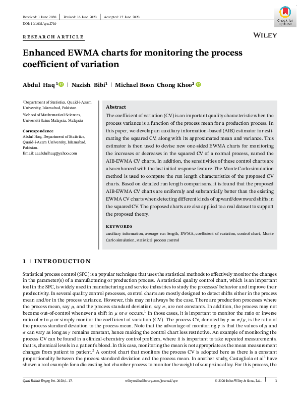(PDF) Enhanced EWMA charts for monitoring the process coefficient of variation