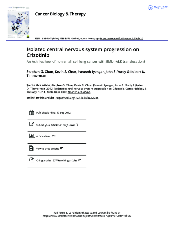 (PDF) Isolated central nervous system progression on Crizotinib