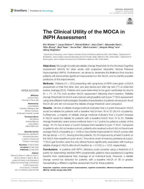 (PDF) The Clinical Utility of the MOCA in iNPH Assessment